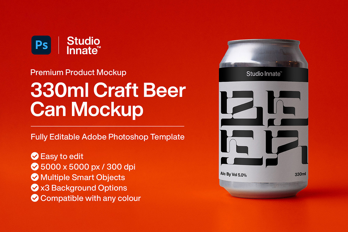 330ml Craft Beer / Soda Can Mockup, a Product Mockup by Studio Innate