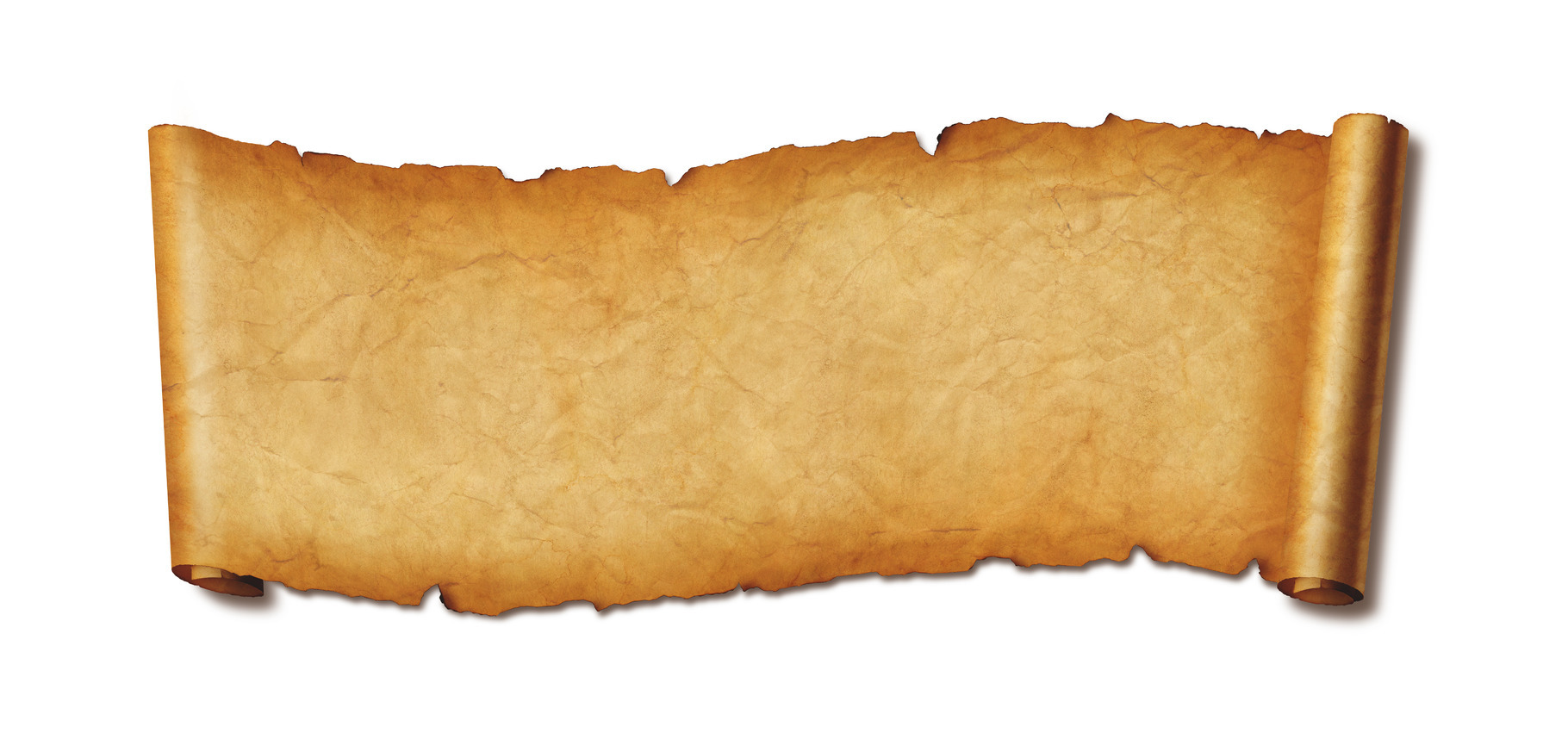 Old paper horizontal banner. Parchment scroll isolated on white, a ...