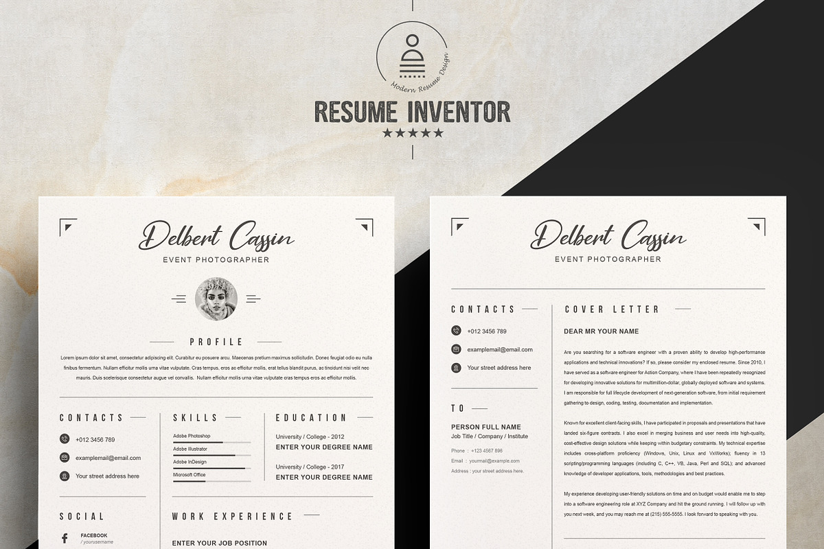 Two Page Clean Resume / CV Template, a Resume Template by ResumeInventor