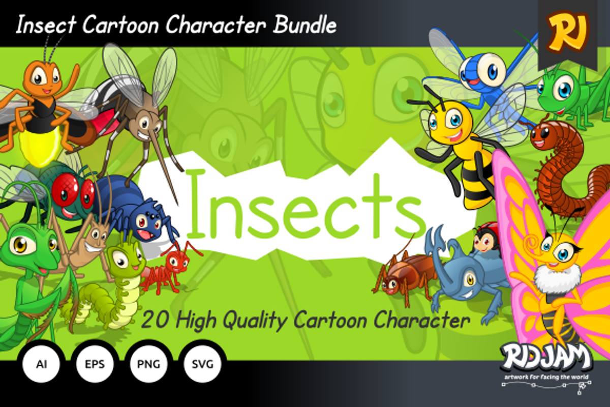 Insect Cartoon Character Bundle, a Graphic by ridjam