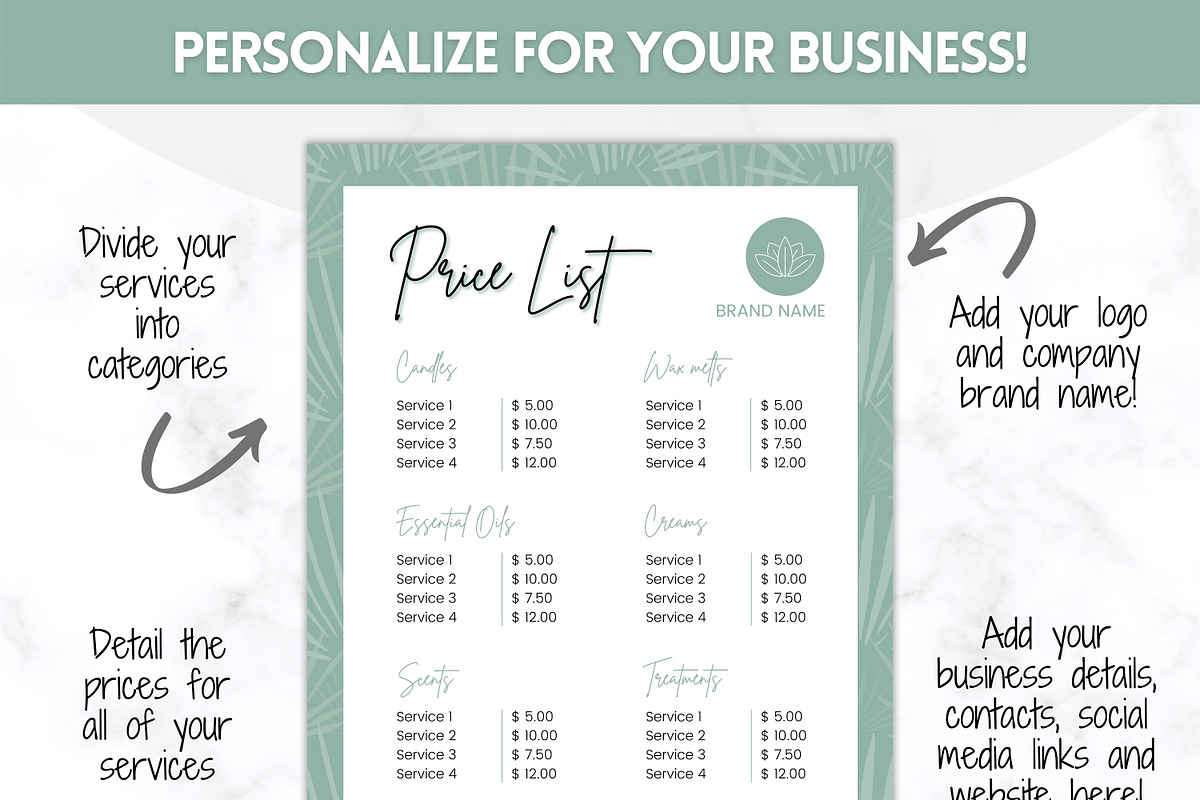 Editable Price List Template - Tropical