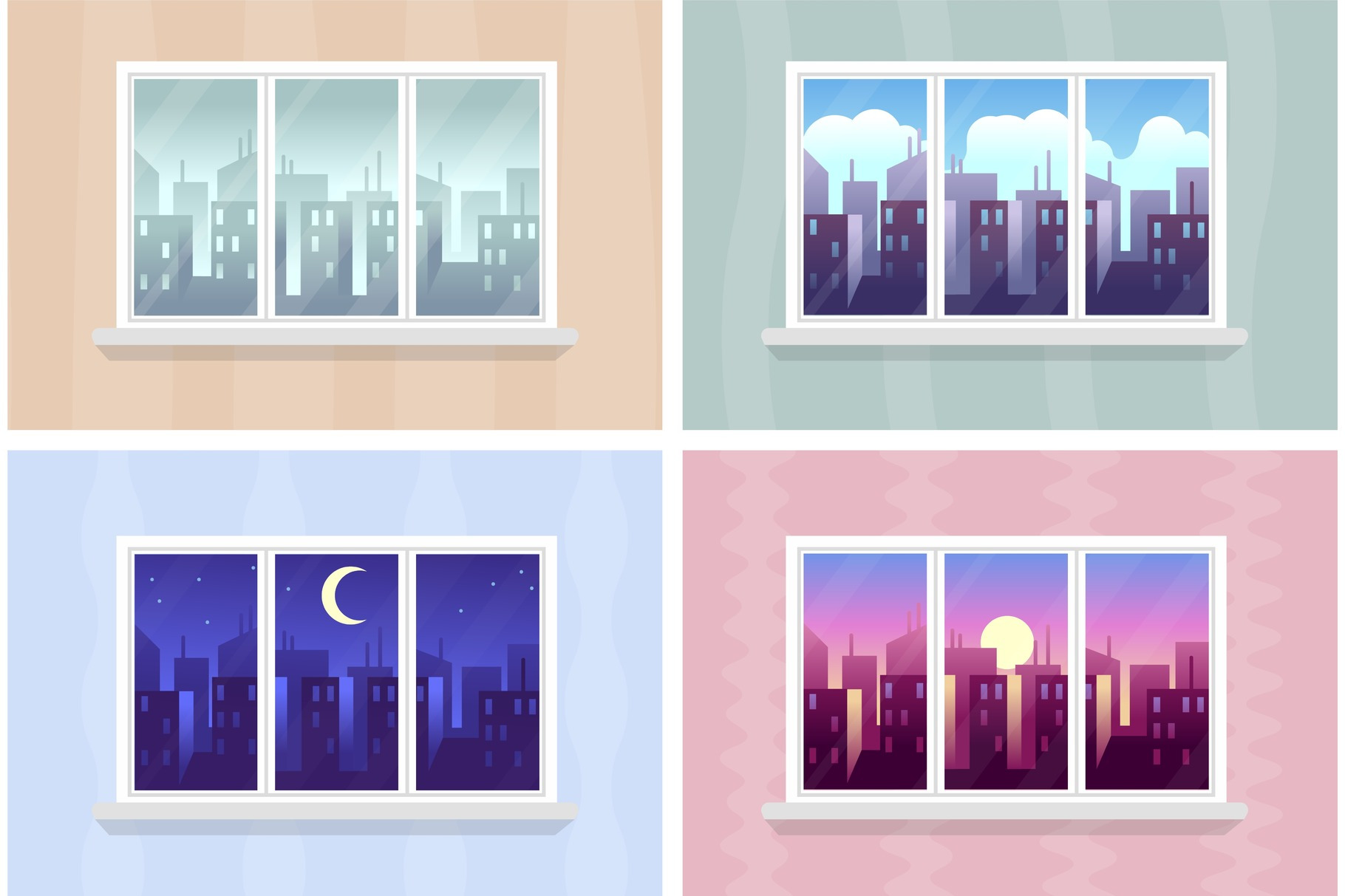 Window views. Morning, day and night, a Work Illustration by YummyBuum