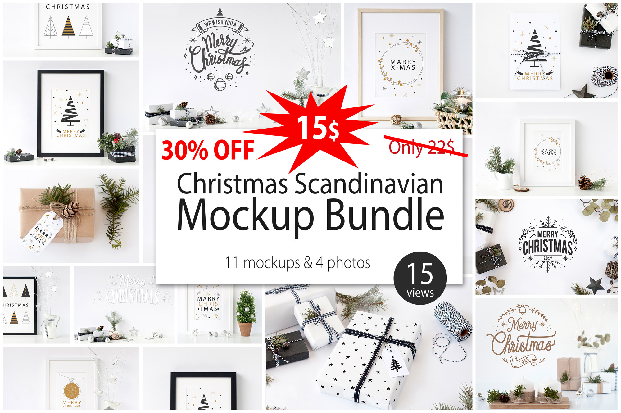 Christmas Scandinavian Mockup Bundle, a Print Template by Yuri-U
