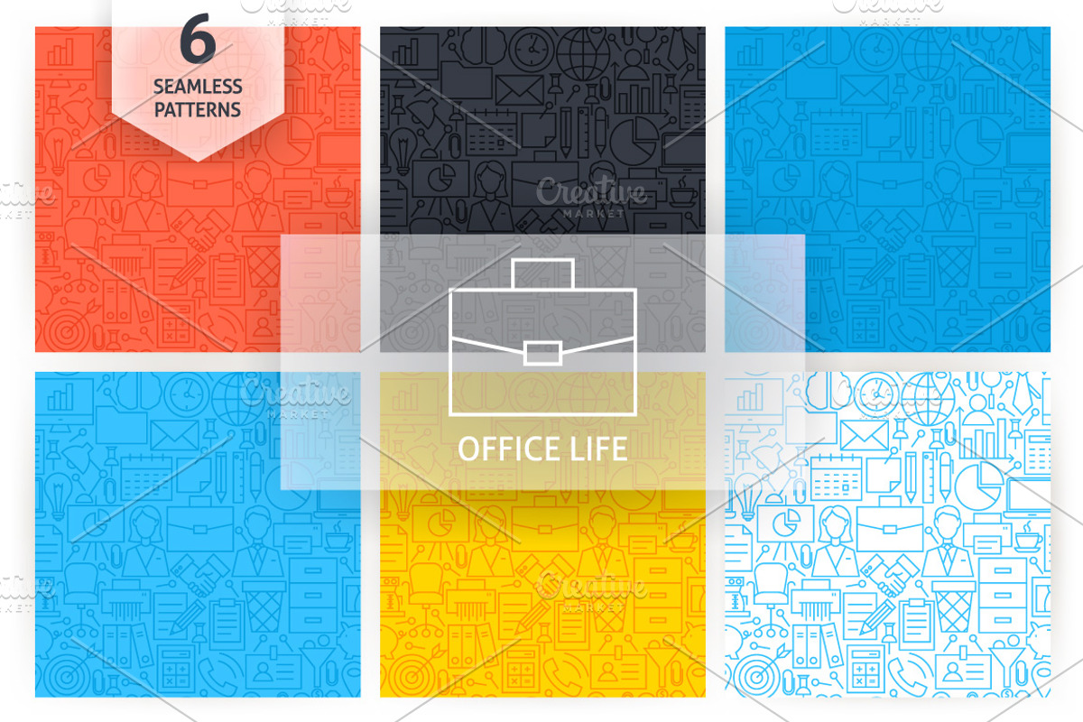 Office Life Line Seamless Patterns