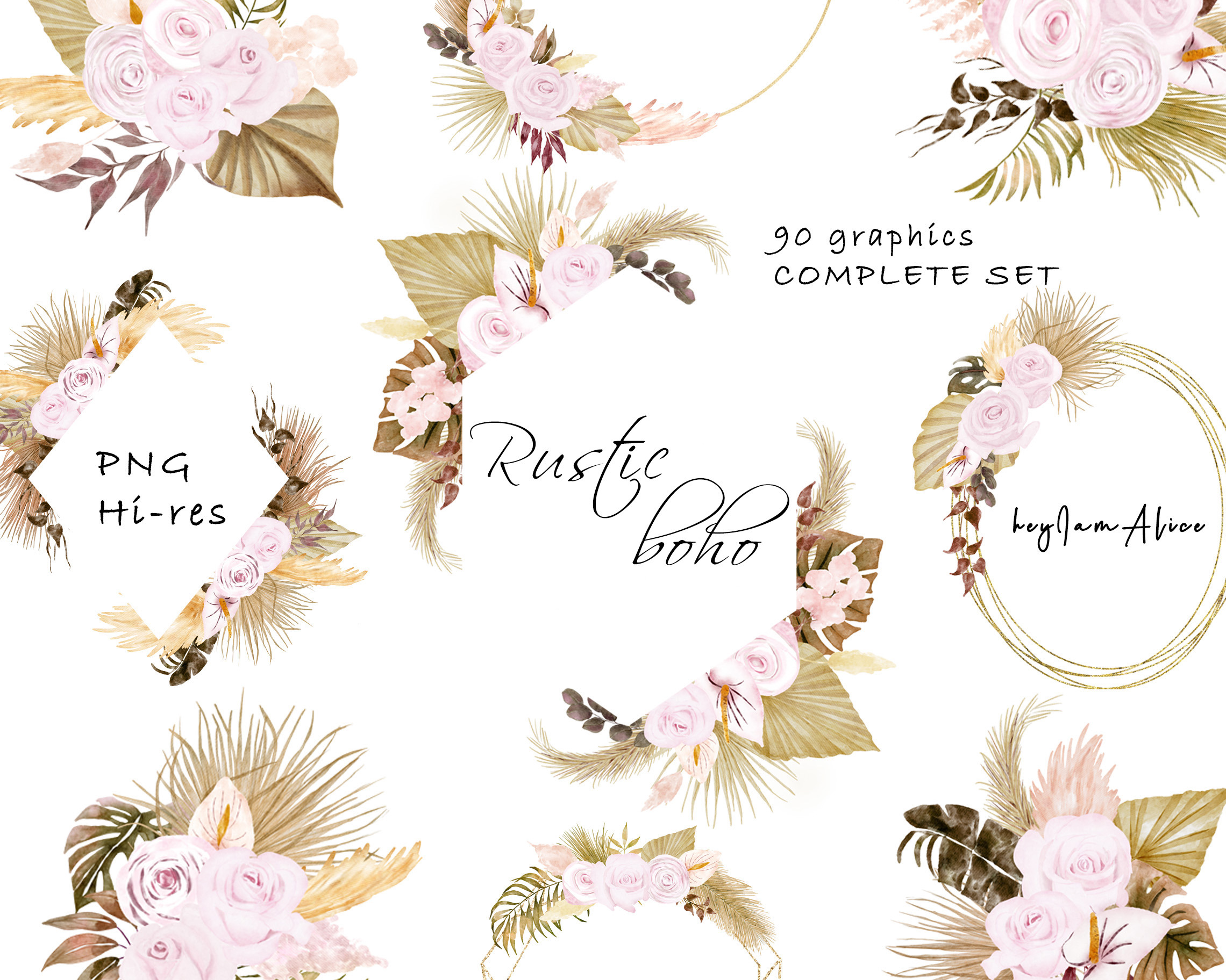 BOHO Dried pampas grass clipart