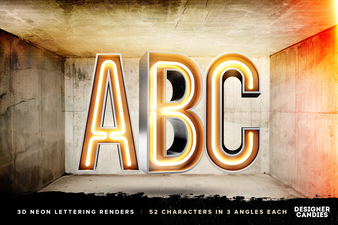 3D Neon Lettering Pack, a Graphic by DesignerCandies