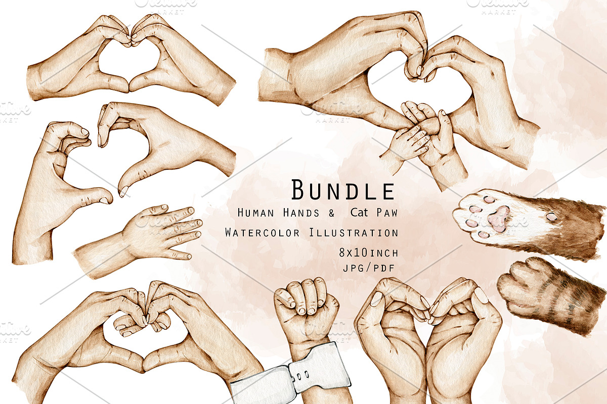 Hands Heart & Cat Paw, a Decorative Illustration by EkaterinaViArt
