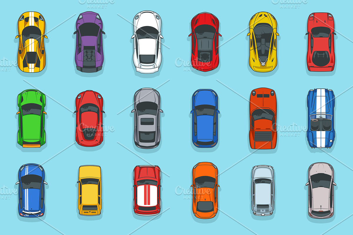 35 Top View Vector Cars, an Illustration by wowu
