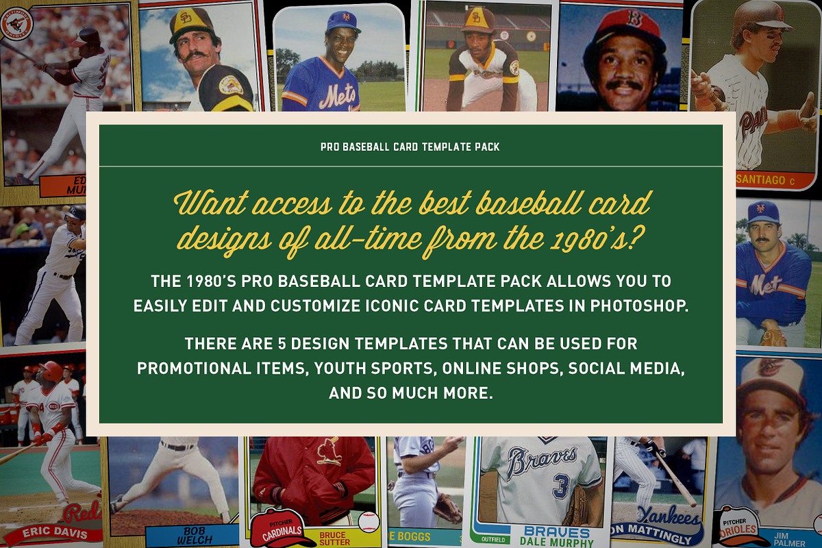 1980's Pro Baseball Card Templates