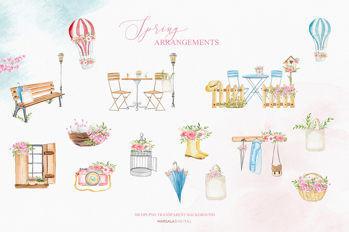 Spring Watercolor Clipart Elements, an Object Graphic by Kaya Fonts