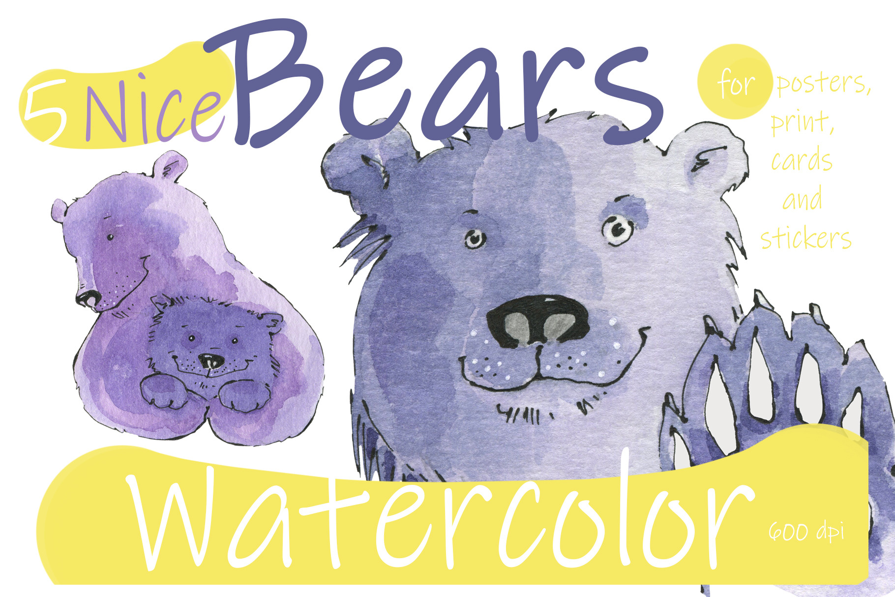 Watercolor Bears Clipart, an Animal Illustration by Novikova Lida