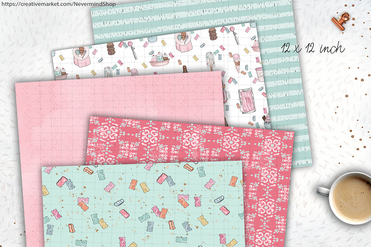 Ice Cream Shop digital paper pack, a Pattern Graphic by Nevermind