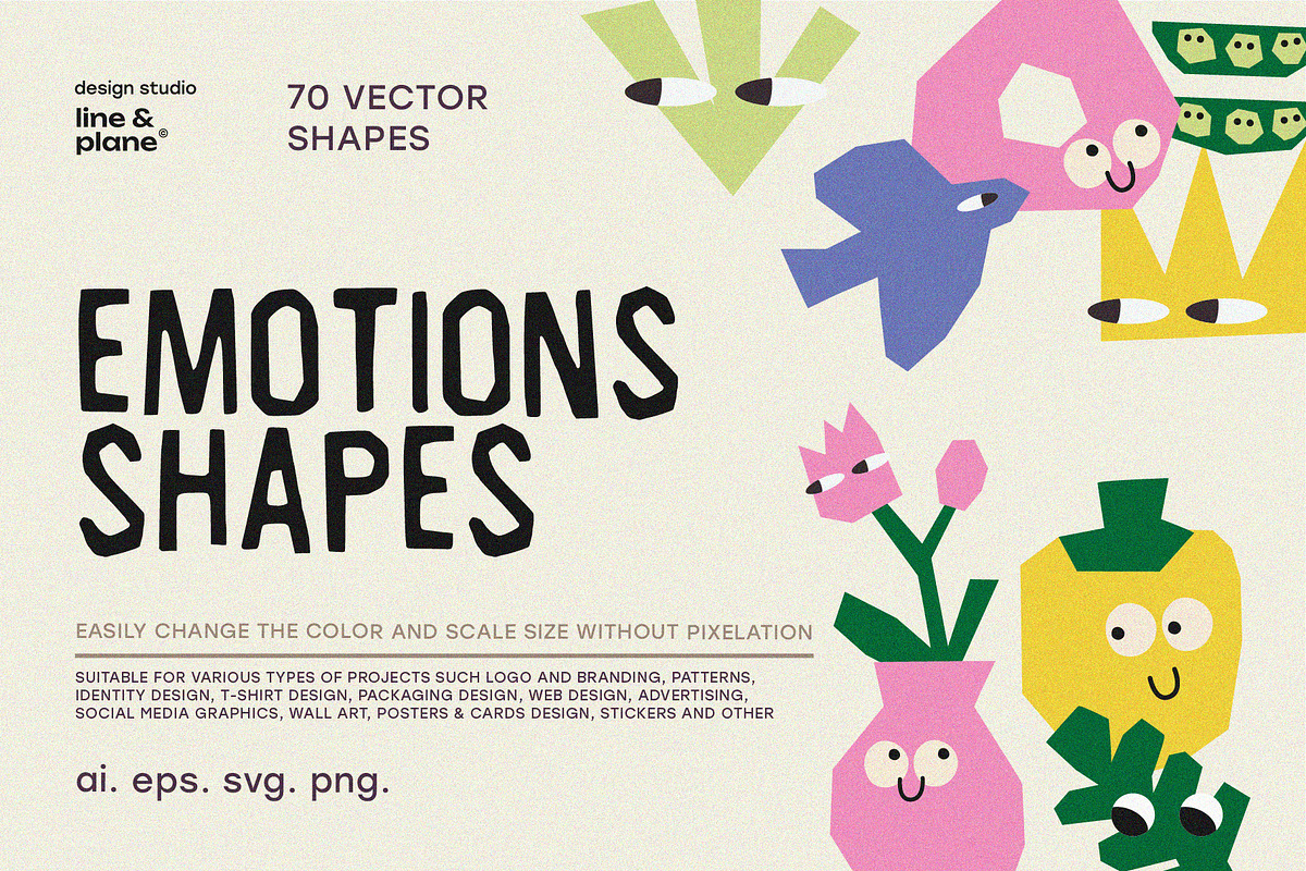 70 Vector Emotions Shapes, an Object Graphic by line & plane