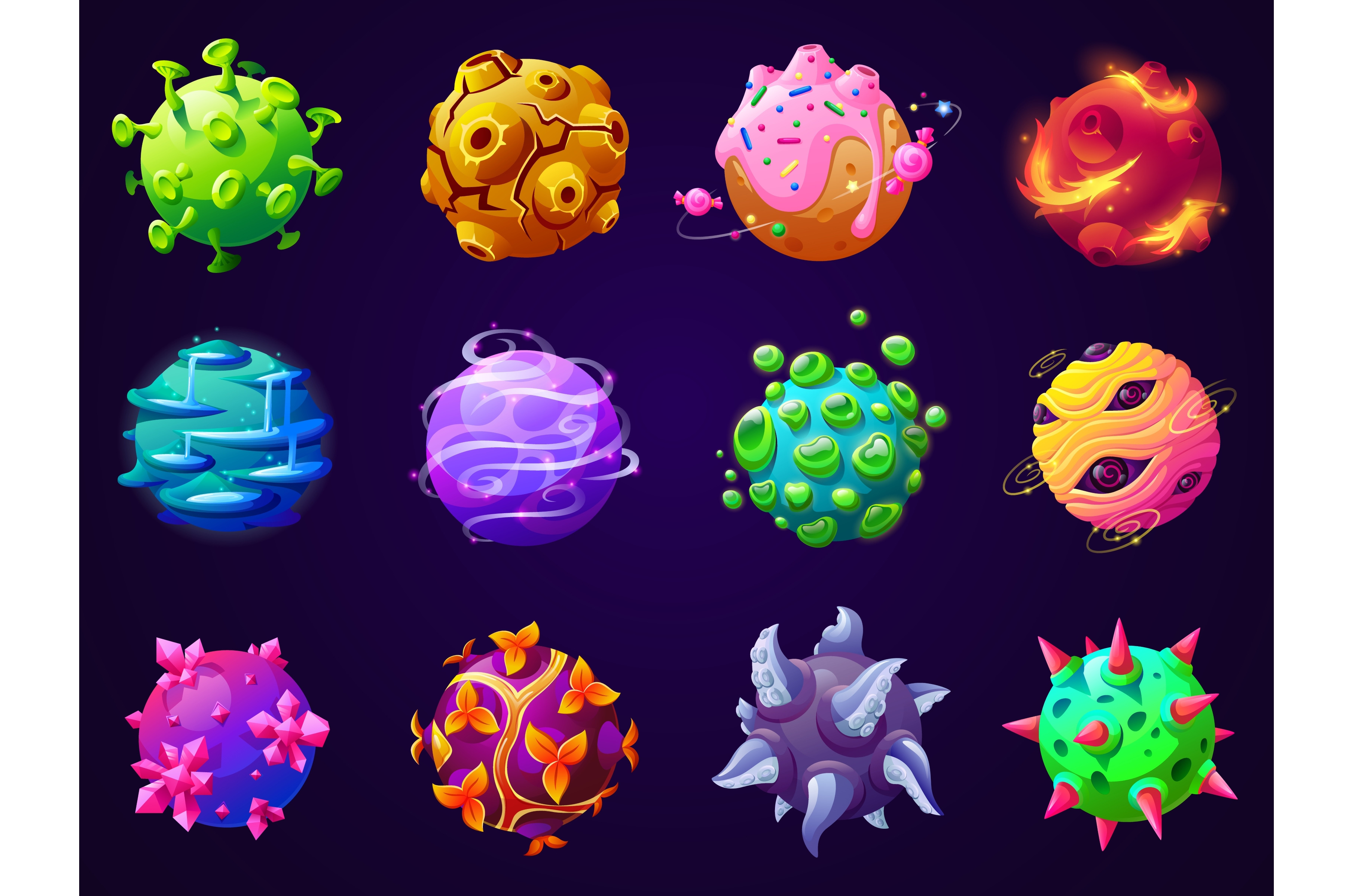 Cartoon fantastic planets. Colorful, a Background Graphic by LadadikArt