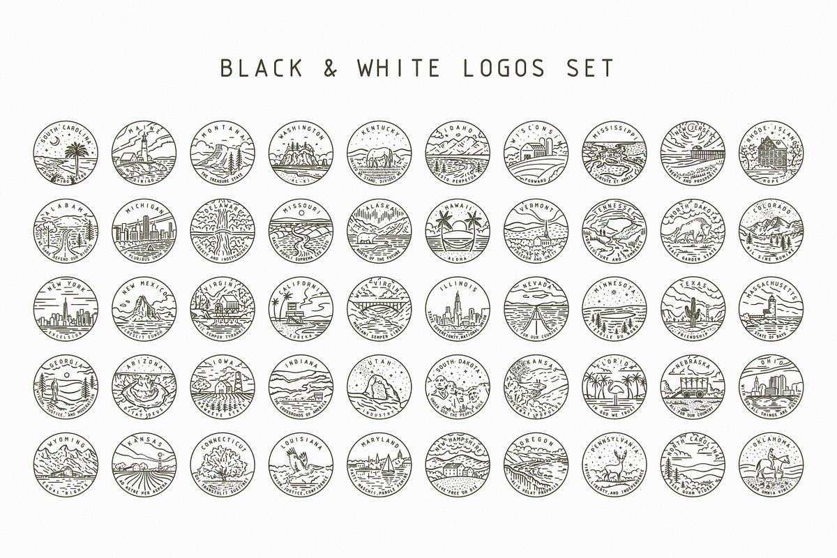 Line Logos. 50 States of the USA., an Object Graphic by Red Monkey