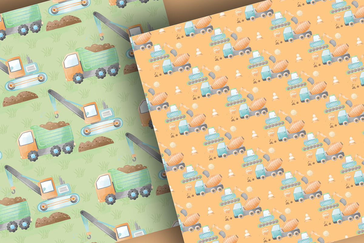 Diggers digital paper pack, a Pattern Graphic by designloverstudio