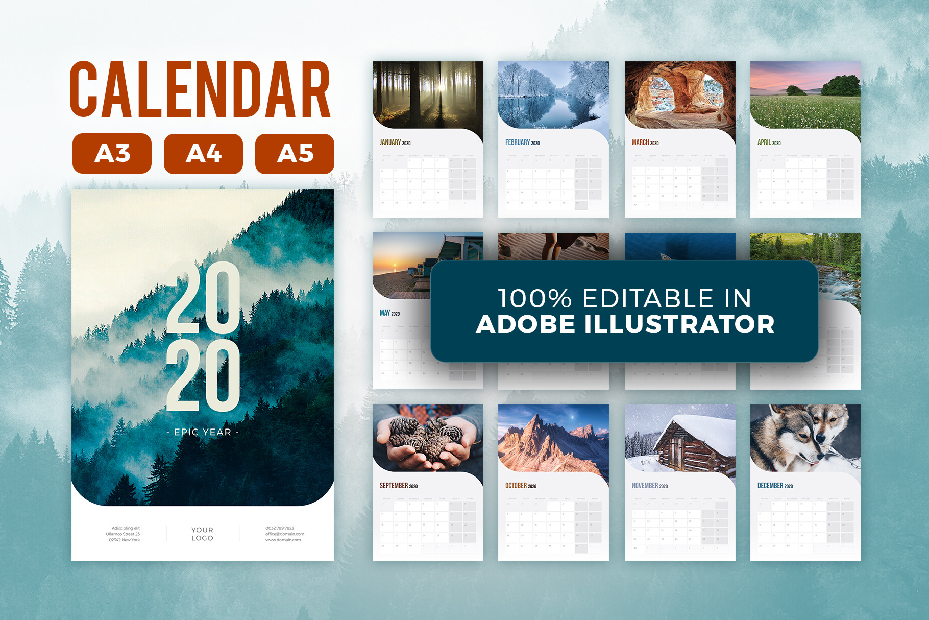2020 Calendar Template (AI, PDF), a Stationery Template by Better Be a ...