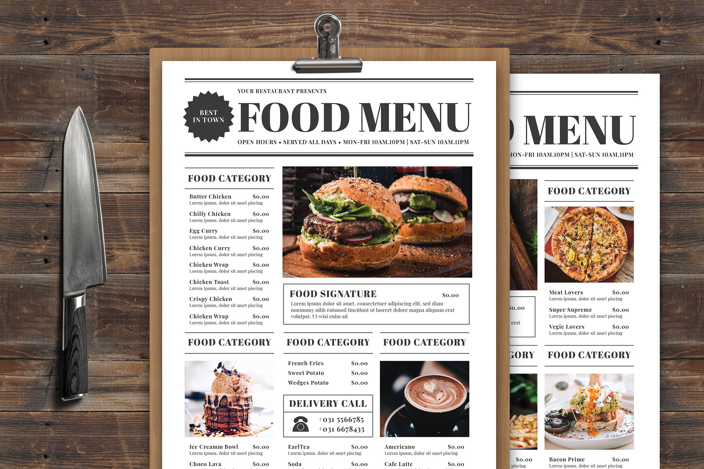 Newspaper Food Menu, a Flyer Template by Aiyari Graphic