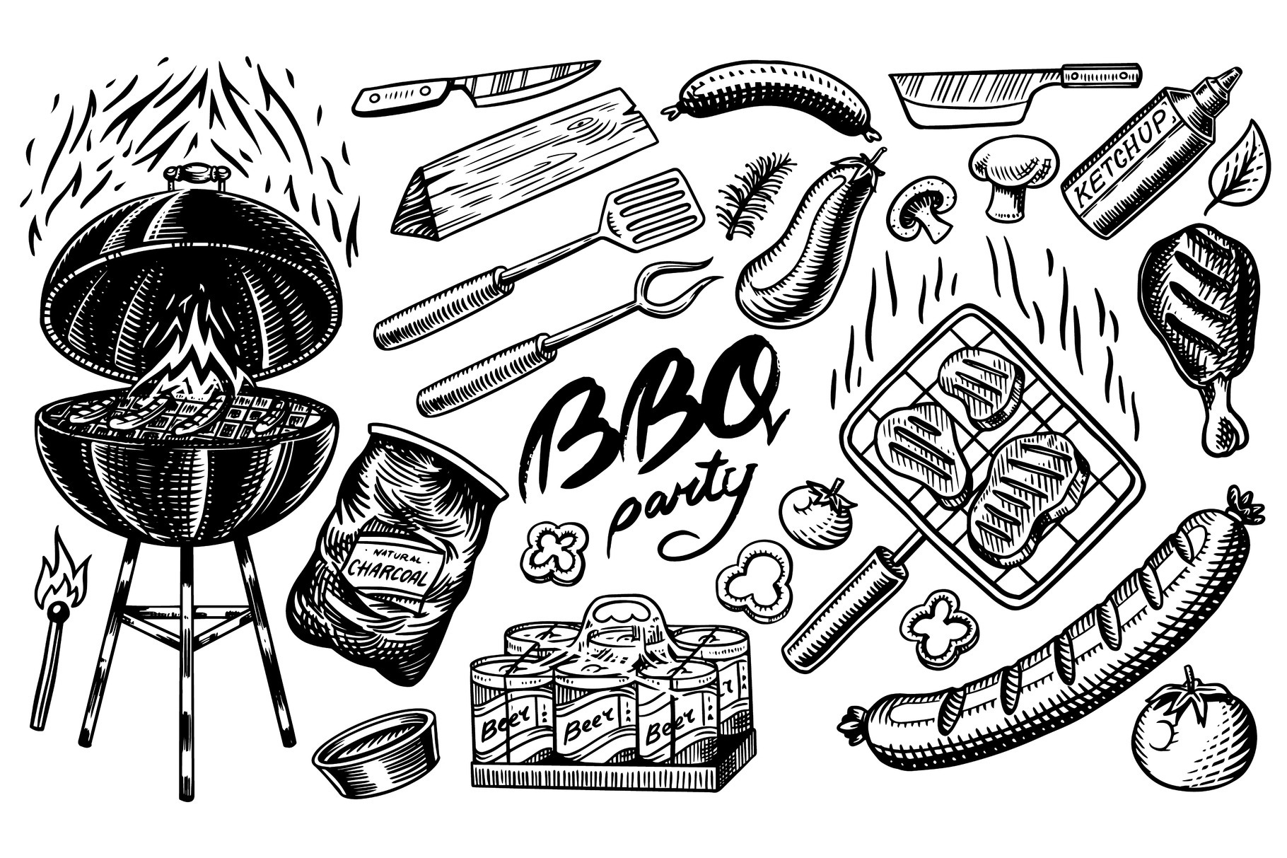 Barbecue set in vintage style, a Food Illustration by Arthur Balitskiy