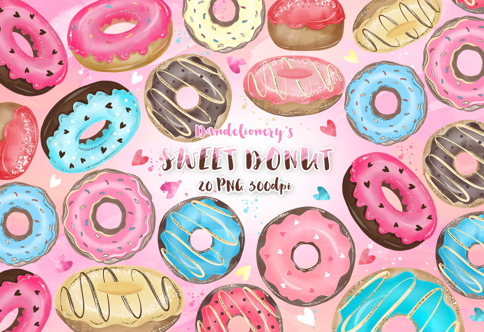 Sweet Donut clip arts, a Food Illustration by designloverstudio