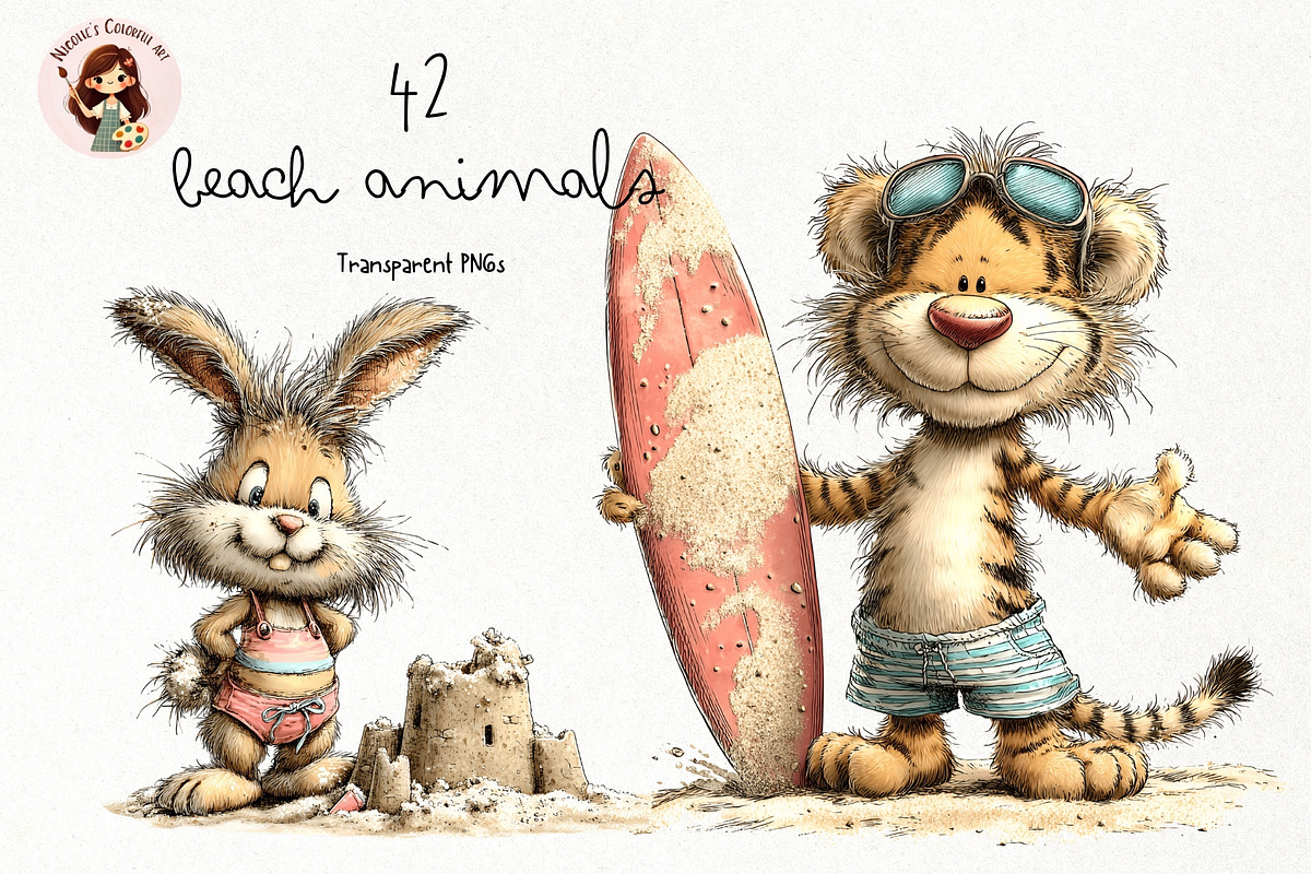 Beach Animals Watercolor Clipart PNG, an Animal Illustration by Nicolle ...