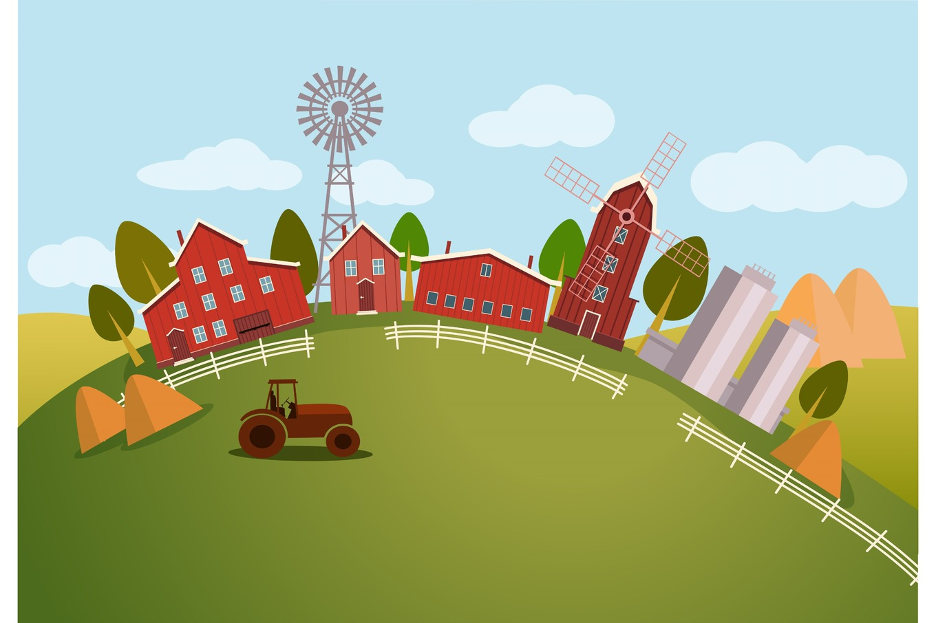 Panorama or scenic view on farm tractor, a Person Illustration by ...