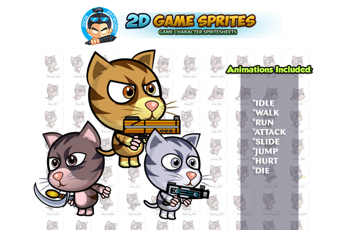 Cats 2D Game Sprites Set, an Animal Illustration by DionArtworks