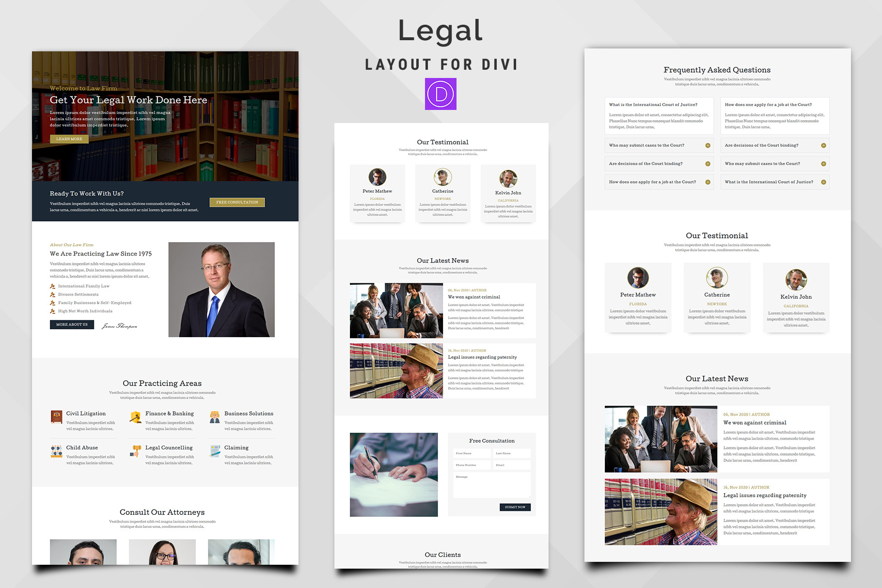 Legal - Law Firm Divi Layout, a WordPress Template by Pennyblack Templates