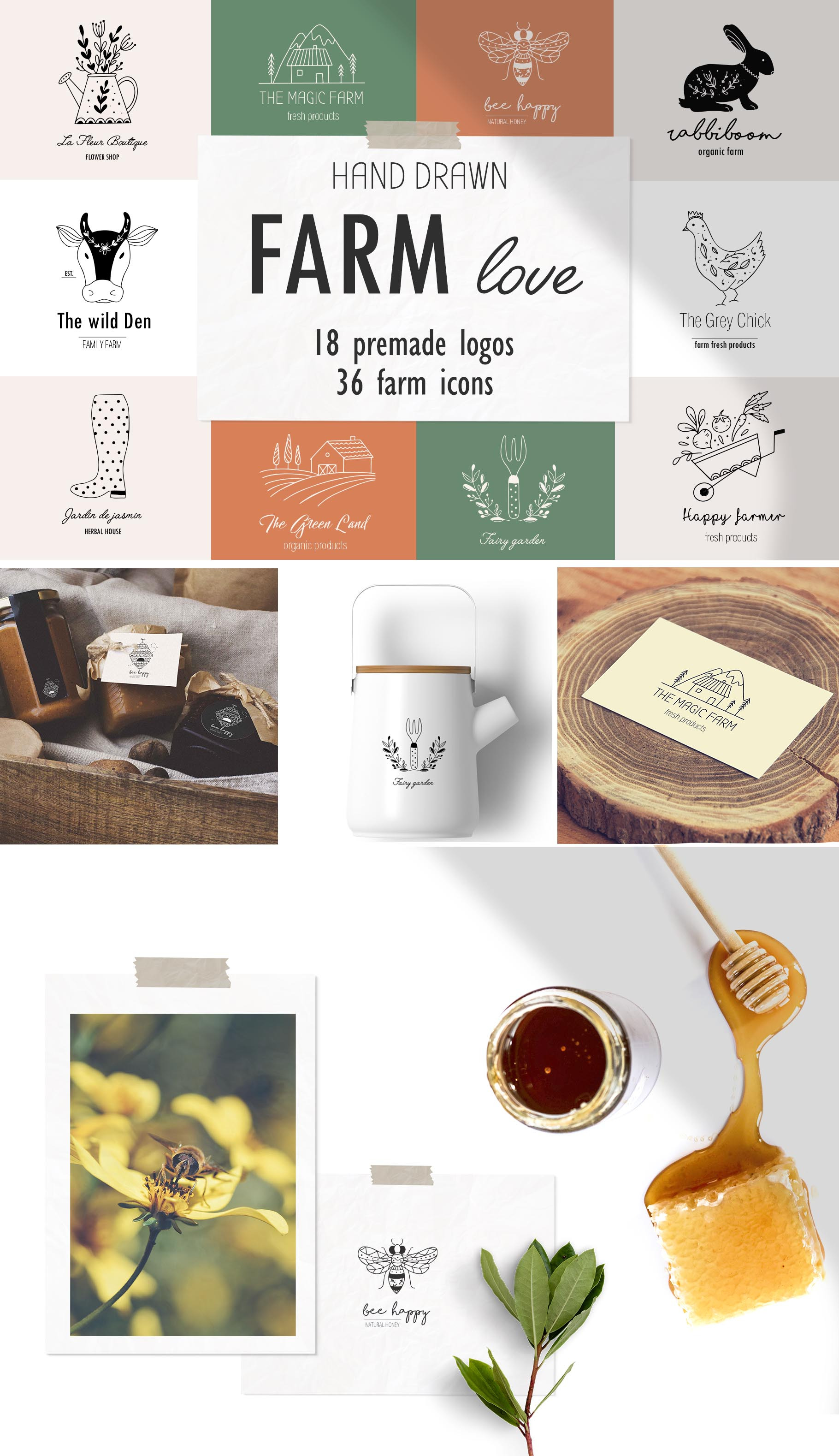 Farm love - premade logos set, a Branding & Logo Template by Alisovna