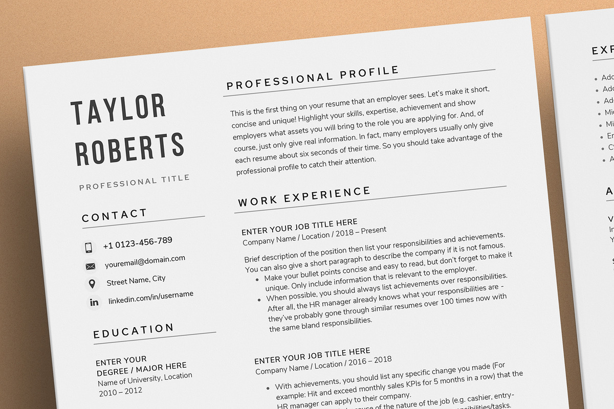 Resume/CV - The Taylor, a Resume Template by CreativeLandStudio