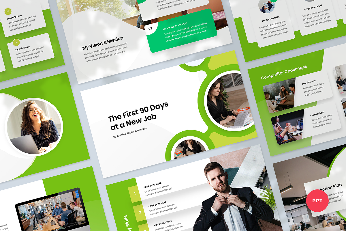 First 90 Days Plan PowerPoint, a Presentation Template by Graphue