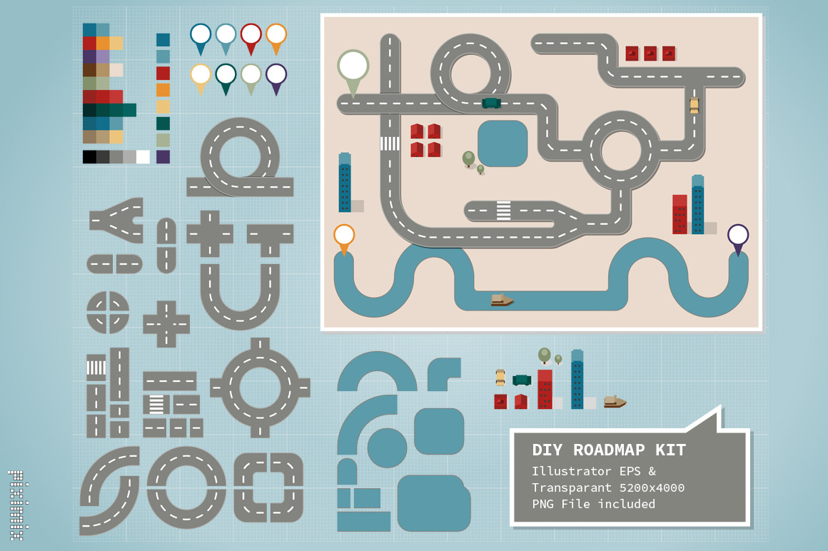Build your own Roadmaps, a Transportation Illustration by piximix ...