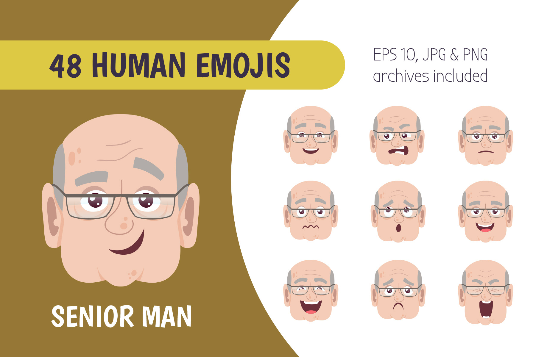 48 senior man emojis set, an Emoji Icon by insemar