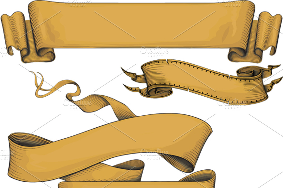 ribbon banners engraving style., a Background Graphic by Sharpner