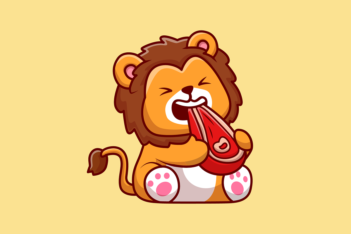 Cute Lion Eating Steak Beef Cartoon, an Animal Illustration by Catalyst ...