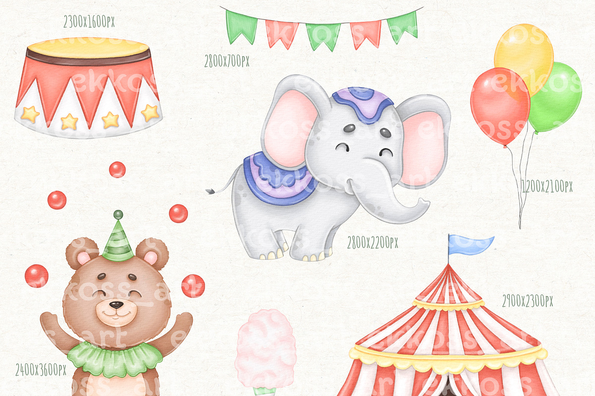 Circus and Animals Clipart, an Animal Illustration by ekossa_art