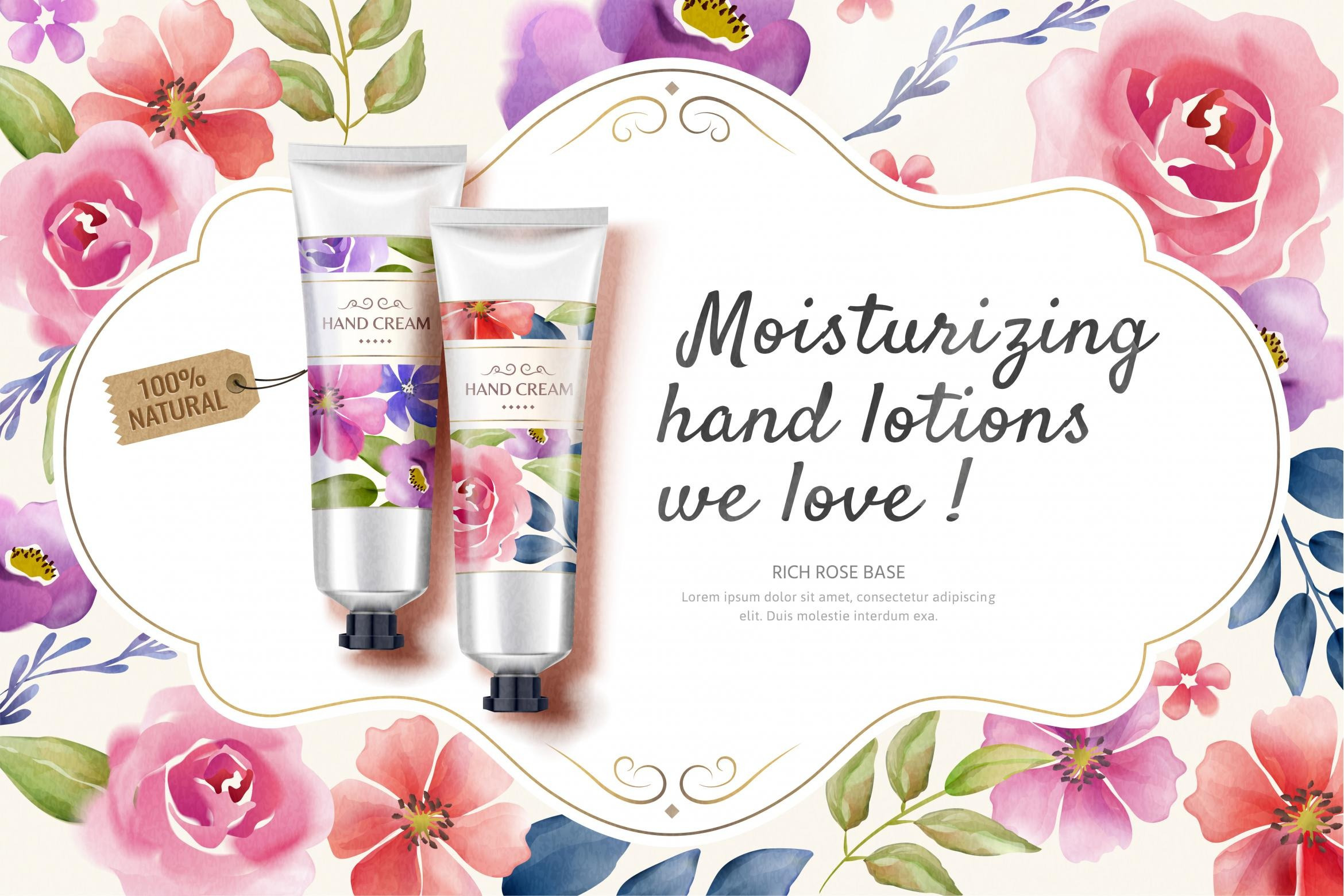Watercolor floral hand cream ads, a Flyer Template by TotallypicRF