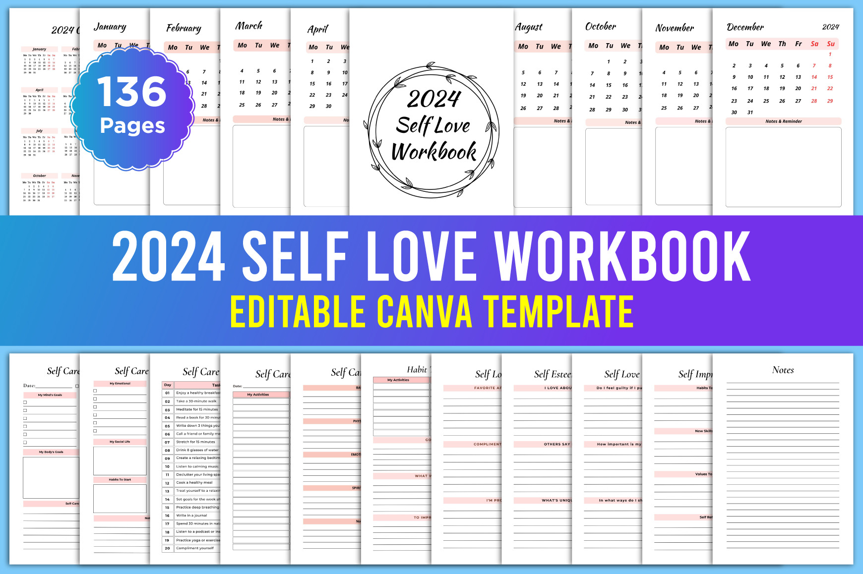 2024 Self Love Workbook Canva