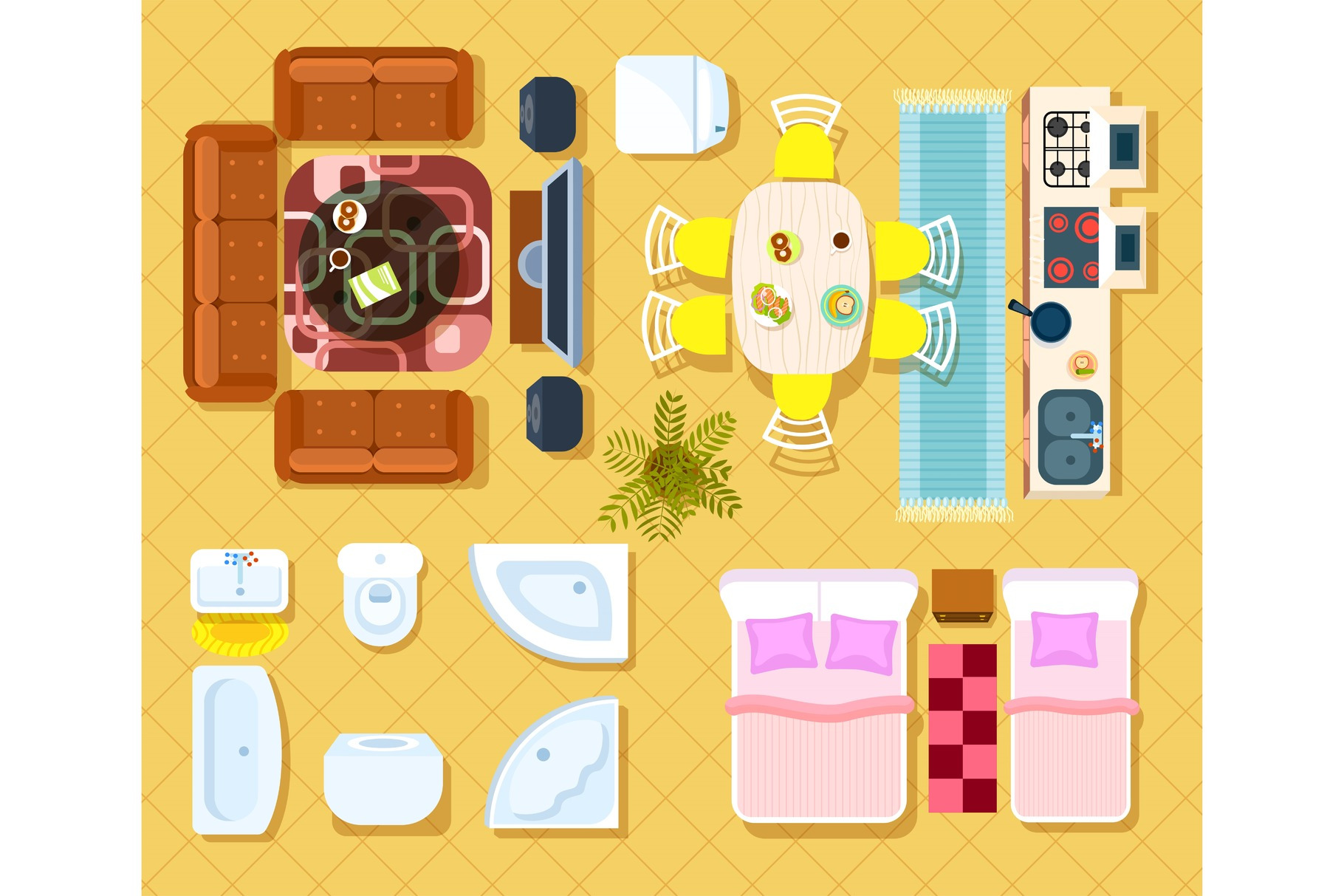 Top view apartment interior set, an Object Graphic by studioworkstock