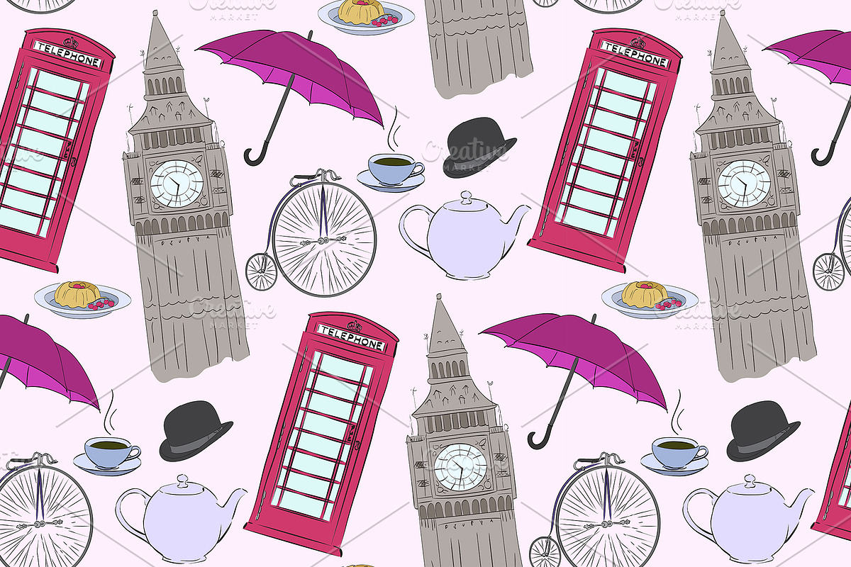 Vector hand drawn London pattern, a Pattern Graphic by Netkoff