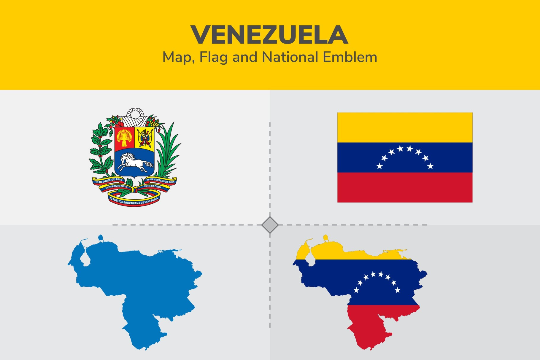 Venezuela Map,Flag & National Emblem, an Object Illustration by shahsoft