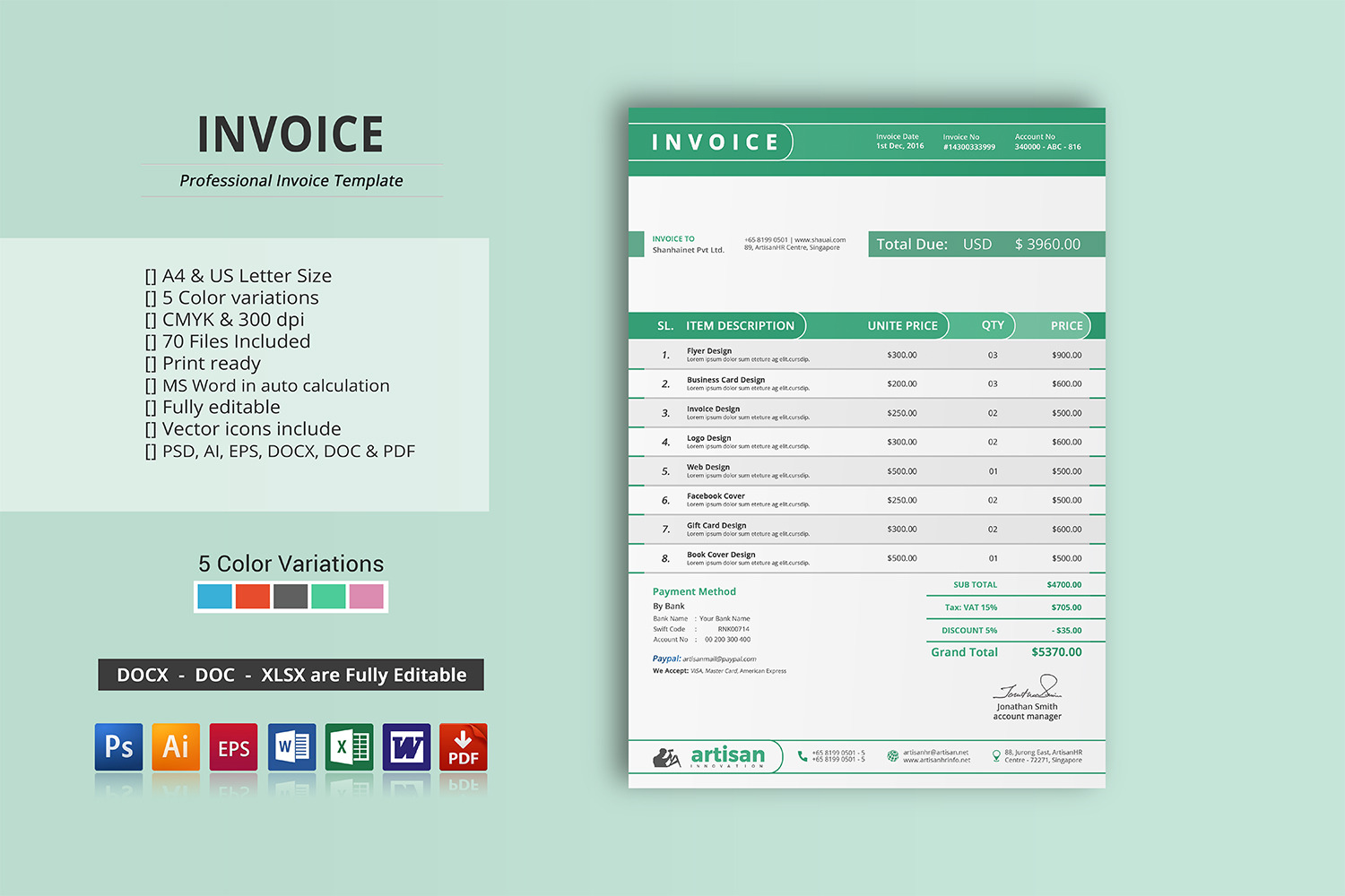 Invoice, a Stationery Template by artisanHR