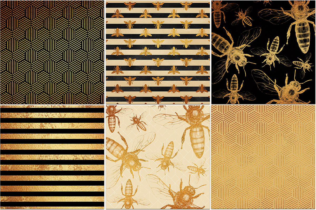 12 Honey Bee with gold patterns, a Pattern Graphic by PixelJungle ...