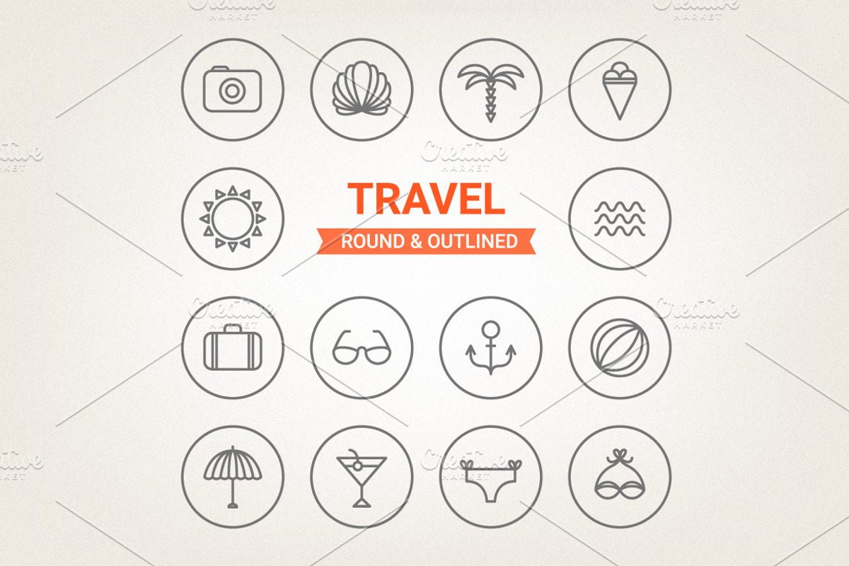 Circle travel icons, an Outline Icon by miumiu