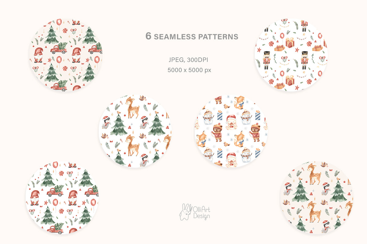 Christmas watercolor animal clipart