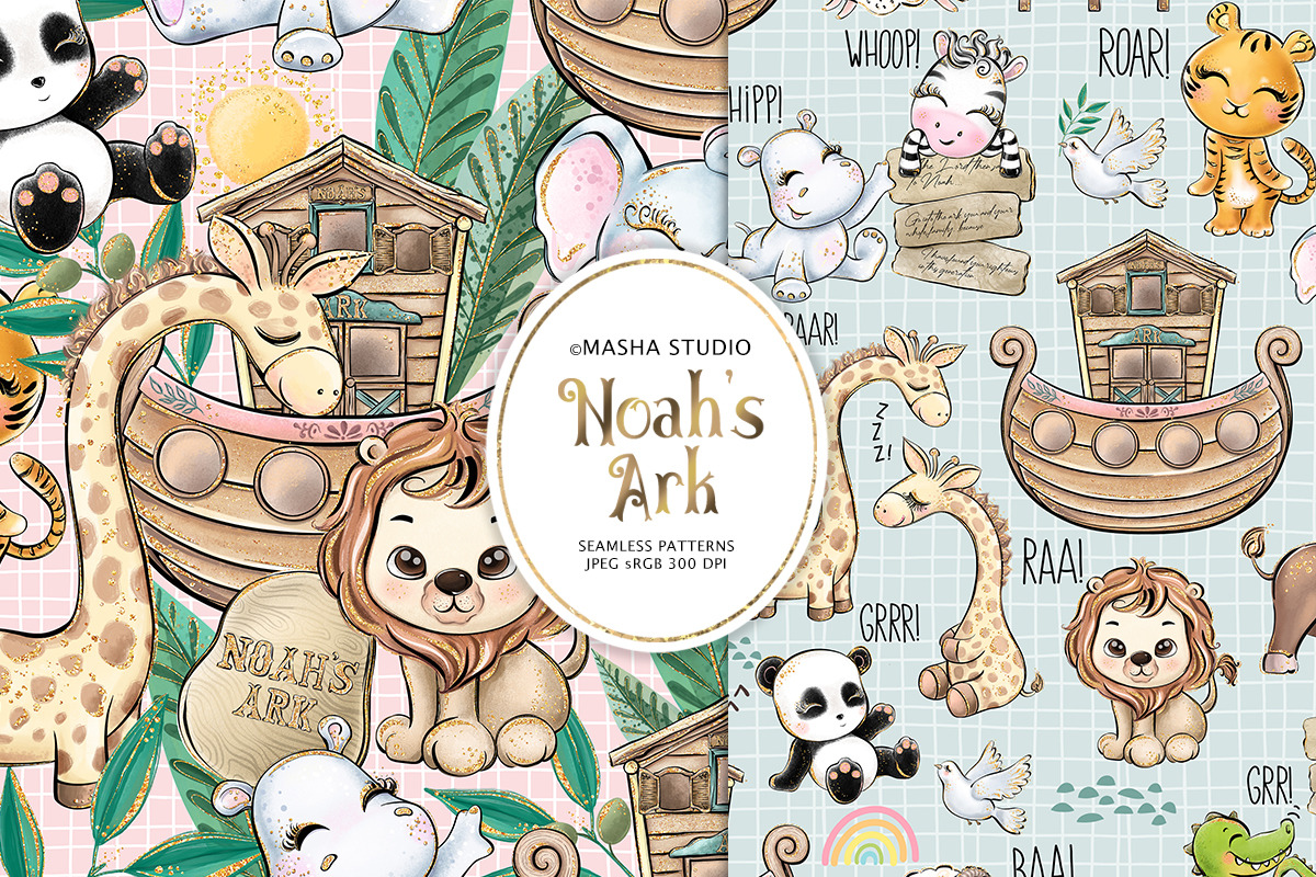 Noah's Ark Digital Papers, a Pattern Graphic by Masha Studio