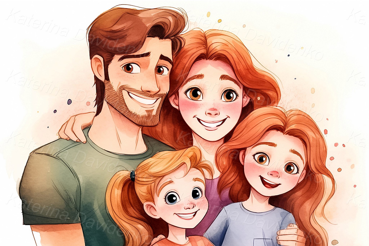 cartoon happy family watercolor, a Person Illustration by Bubert Art ...