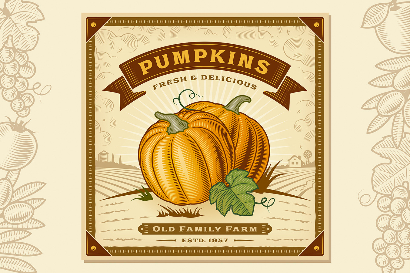 Pumpkin Harvest Label | Food Illustrations ~ Creative Market
