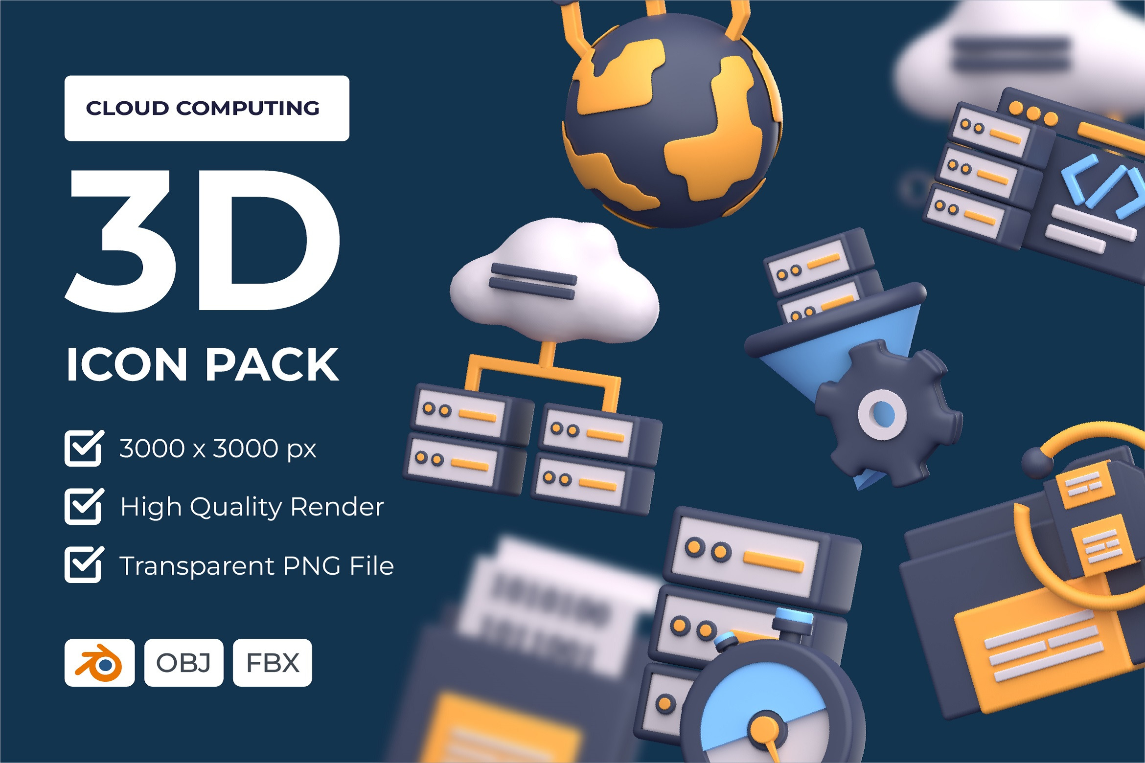 Cloud Computing 3D Icon Pack, an Object 3D Model by Rishsketch
