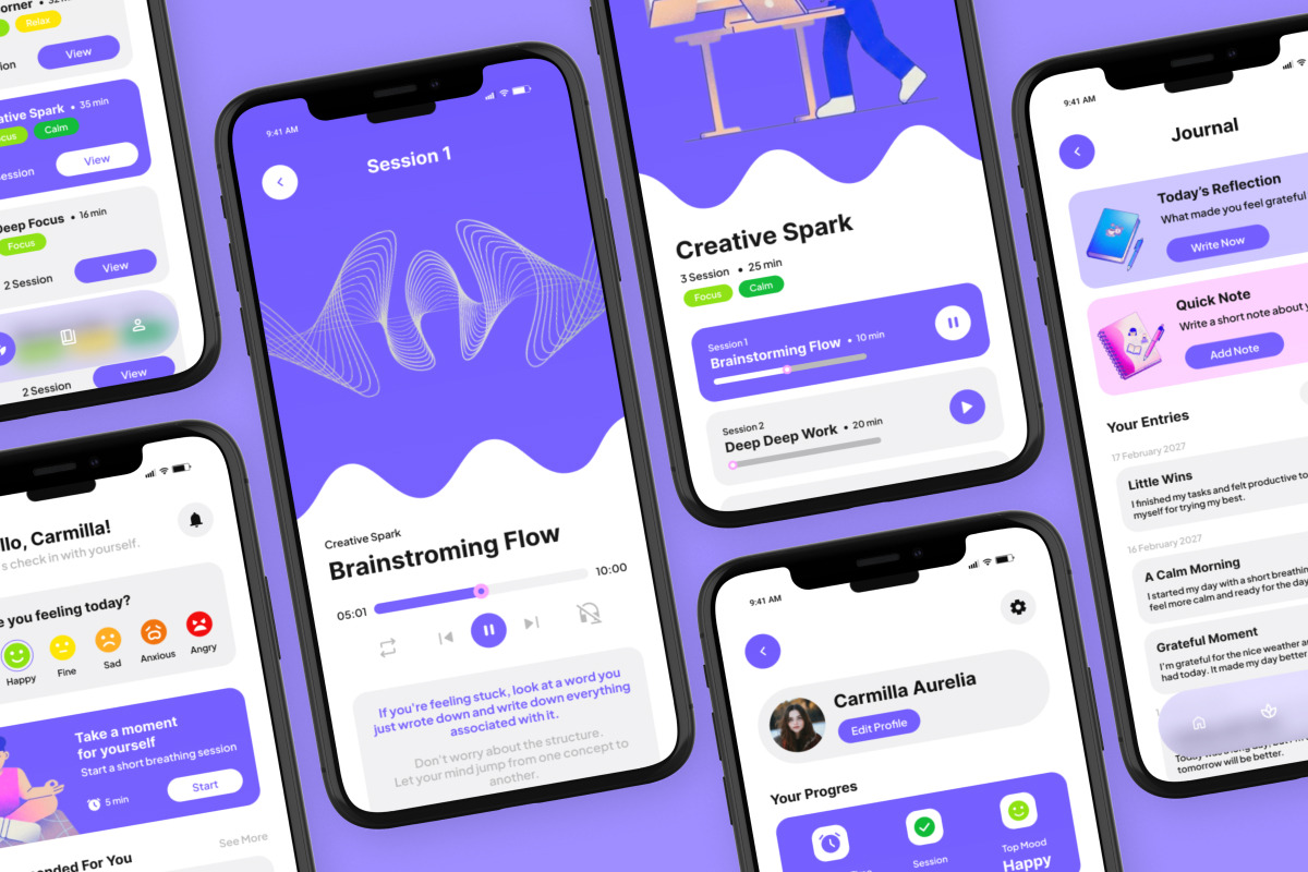 Bloomy - Calm Wellness App UI Kit, an App Template by trabaskriya